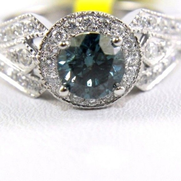 Jewelry | Round Blue Diamond Solitaire Ring 14k Wg 195ct | Poshmark